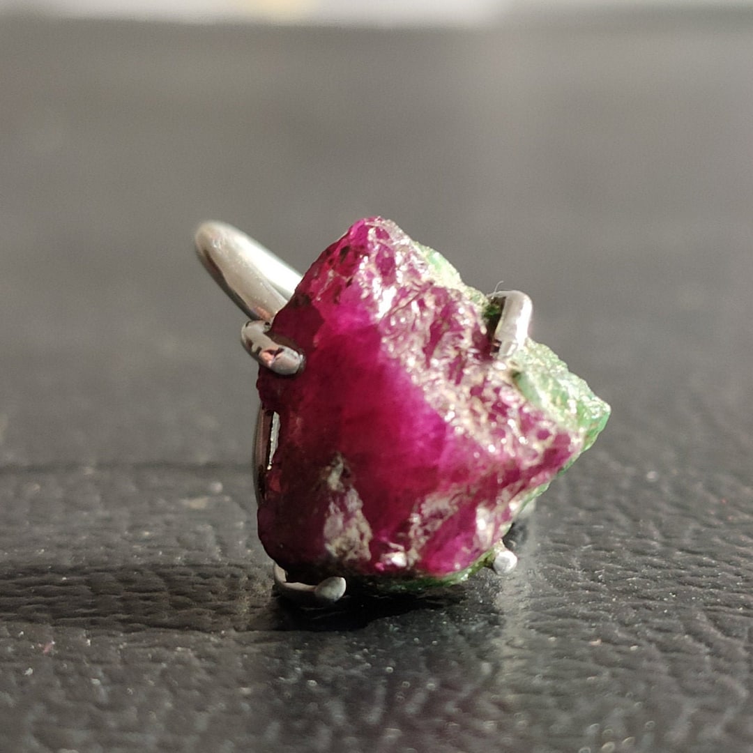 Raw Ruby Silver Ring, Natural Uncut Crystal, Handmade Silver Jewelry ...