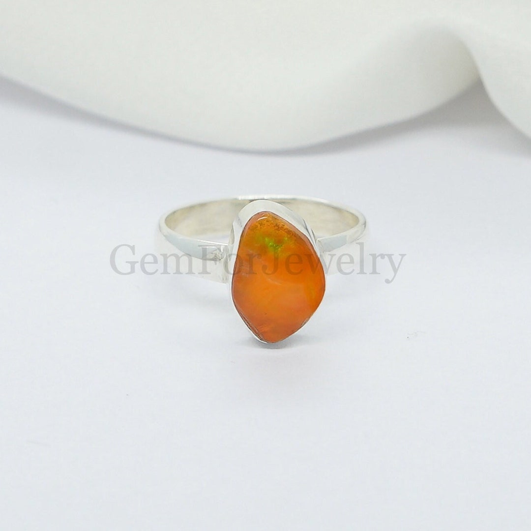 Orange Fire Opal Ring, Ethiopian Orange Opal Ring, Polished Opal Ring, Handmade Ring, October ...