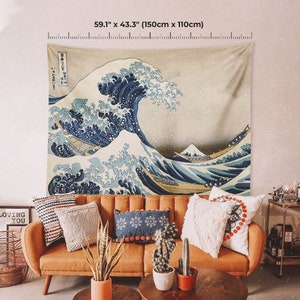 The Great Wave off Kanagawa Wall Tapestry, Wall Hanging Art, Great Wave ...