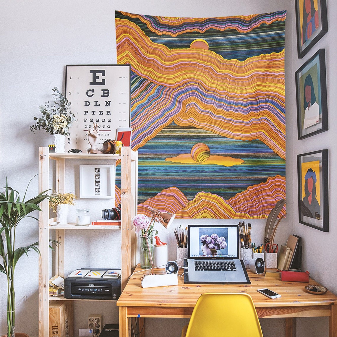 Line Art Wall Tapestry Wall Hanging Art Retro Art Tapestry | Etsy