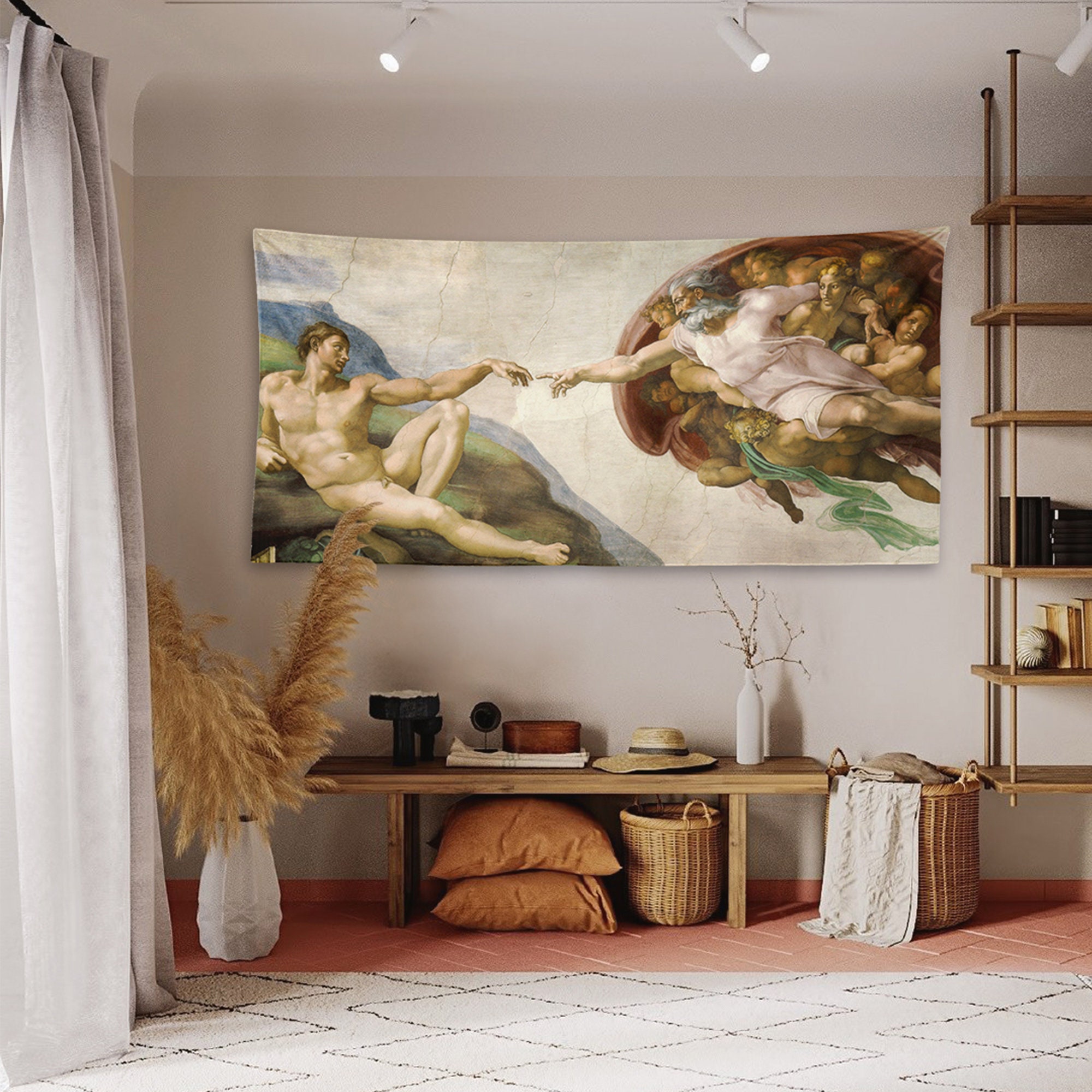 The Creation of Adam Print Wall Tapestry, Wall Hanging Art, Creation of ...