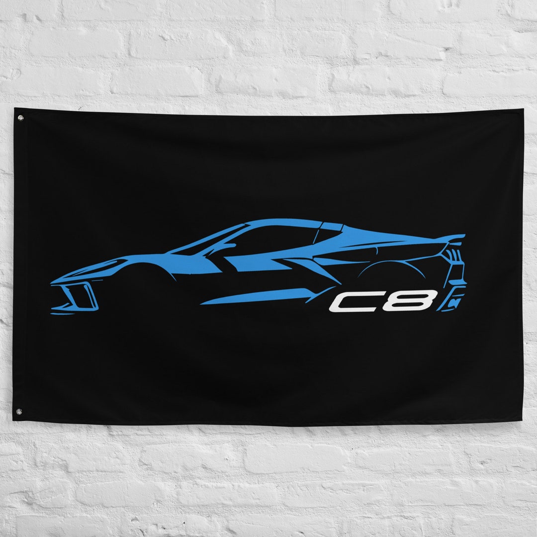 C8 Banner: Rapid Blue Silhouette, Automotive Garage Decor (34.5" X 56 ...