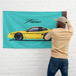 Yellow Fiero Mid-engine 80s Car Garage Office Man Cave Banner Flag 34.5 ...