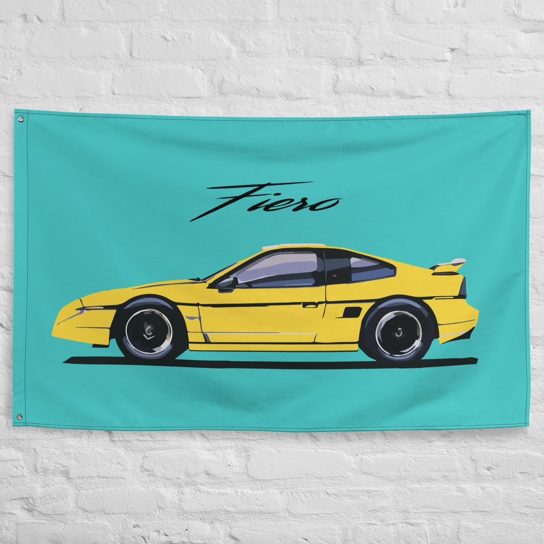 Yellow Fiero Mid-engine 80s Car Garage Office Man Cave Banner Flag 34.5 ...