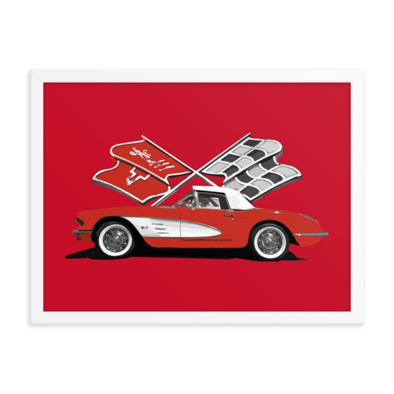 Prints Wall Décor Red Corvette framed poster etna.com.pe