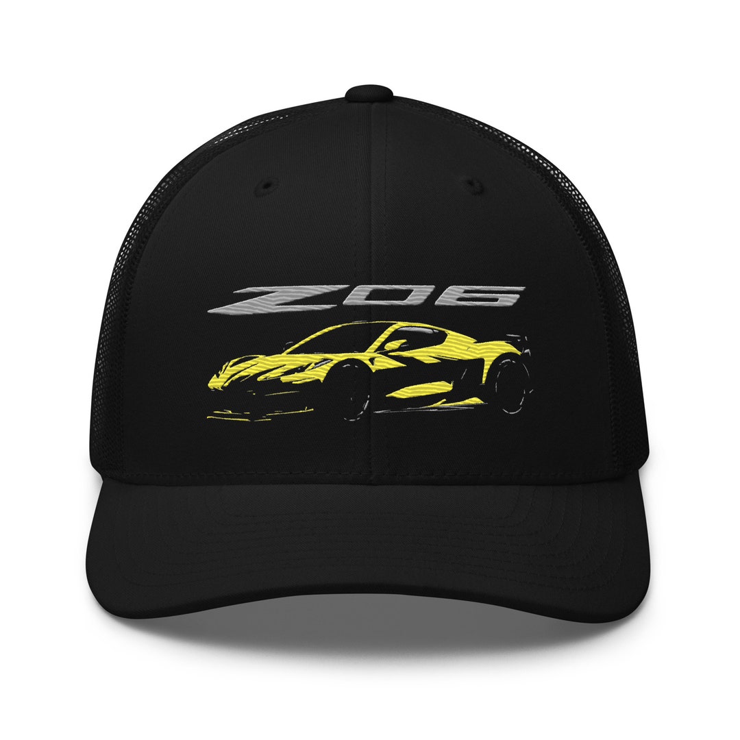 2023 2024 Corvette Z06 C8 Yellow Silhouette Vette Drivers Trucker Cap ...