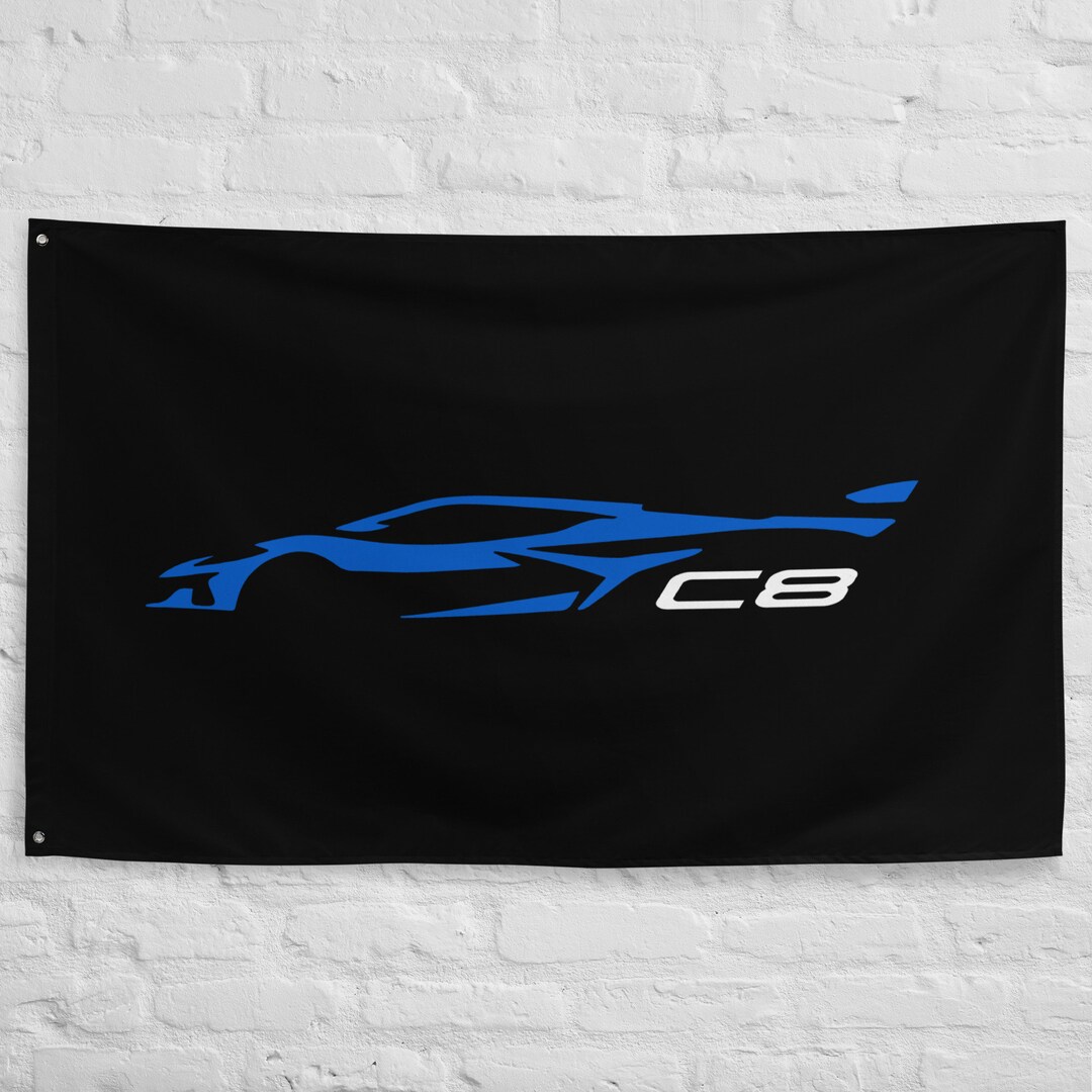 C8 Riptide Blue Silhouette Banner: Garage Decor Flag - Etsy
