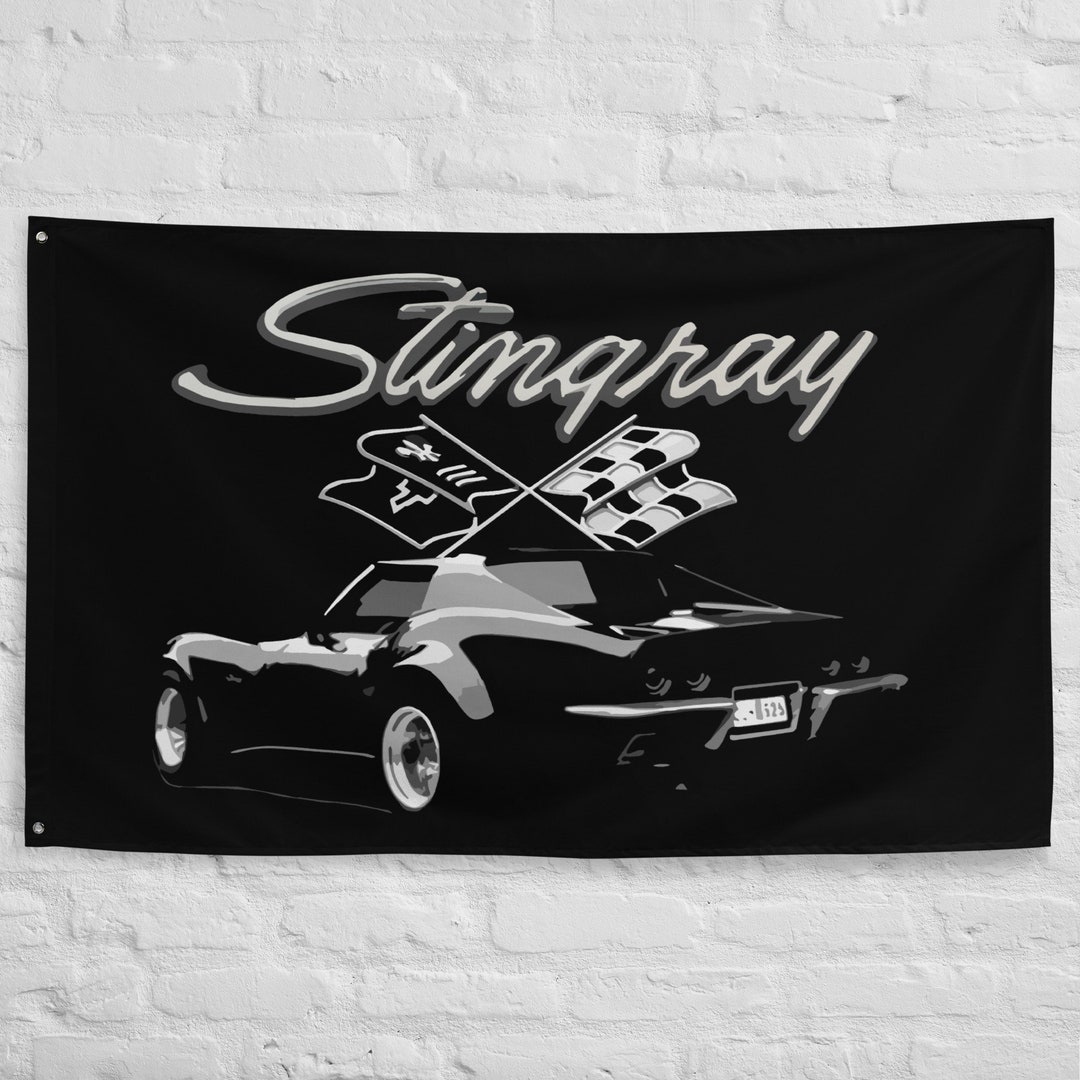 C3 Stingray Banner: Black Classic Car Art, Man Cave Decor (34.5" X 56 ...