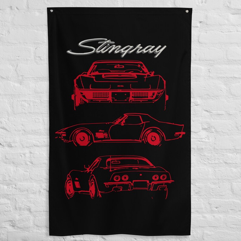 1970 C3 Stingray Banner: Red Outline Art, Collector Car Decor - Etsy