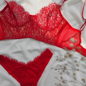 Red Lace Lingerie Set, Handmade Lingerie Set, Red Lingerie Set, Corset ...