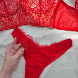 Red Lace Lingerie Set, Handmade Lingerie Set, Red Lingerie Set, Corset ...