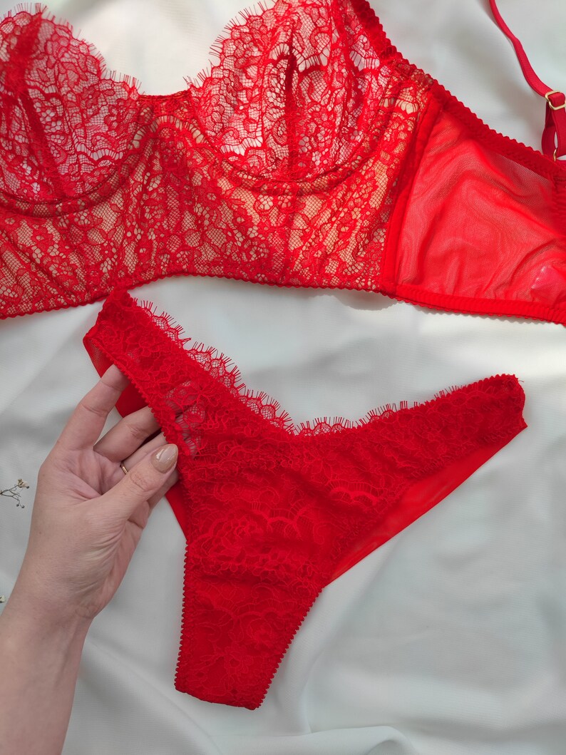 Red Lace Lingerie Set, Handmade Lingerie Set, Red Lingerie Set, Corset ...
