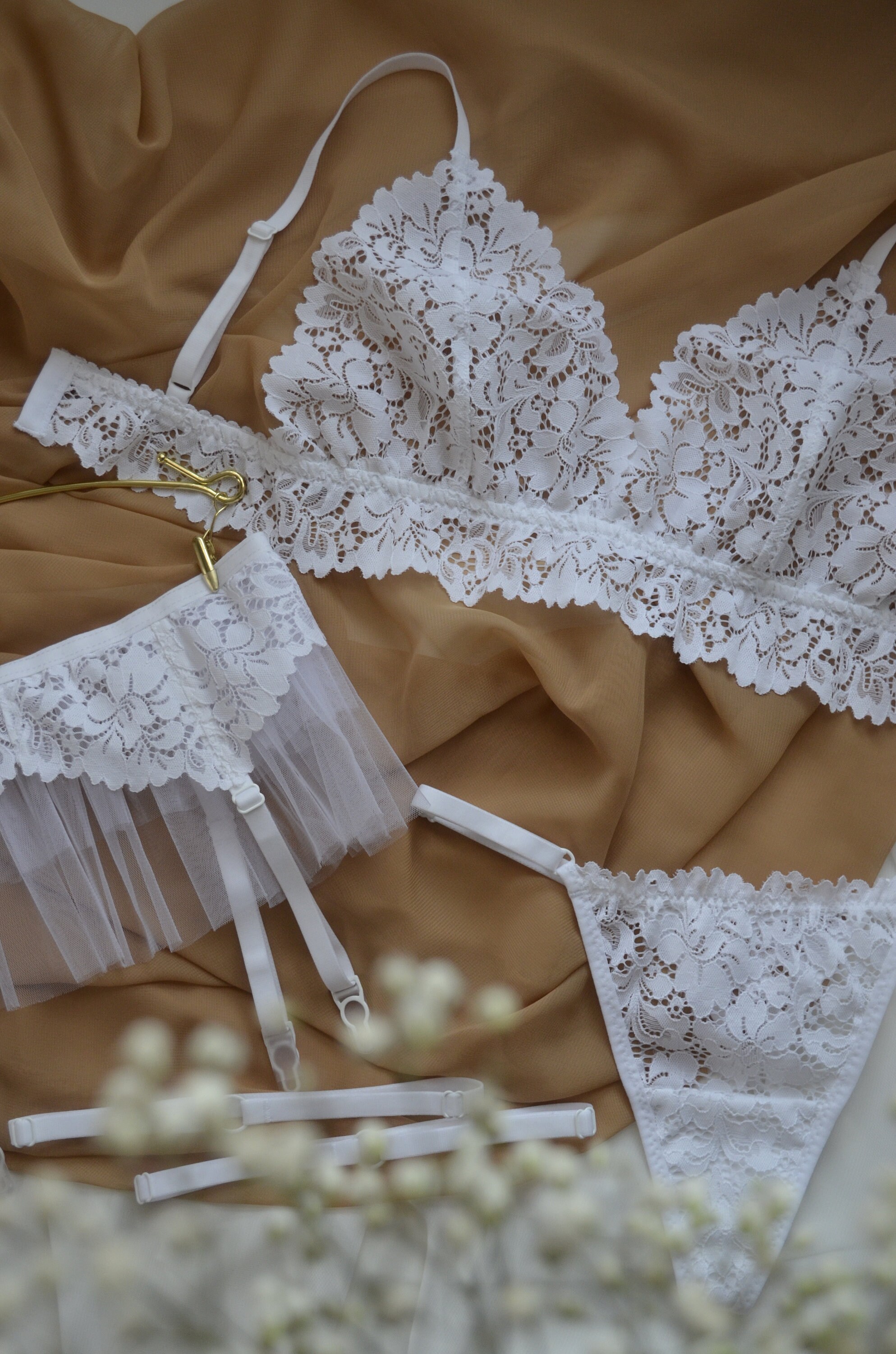Sexy Lingerie Set, Handmade Lingerie Set, White Lingerie Set, Bride ...