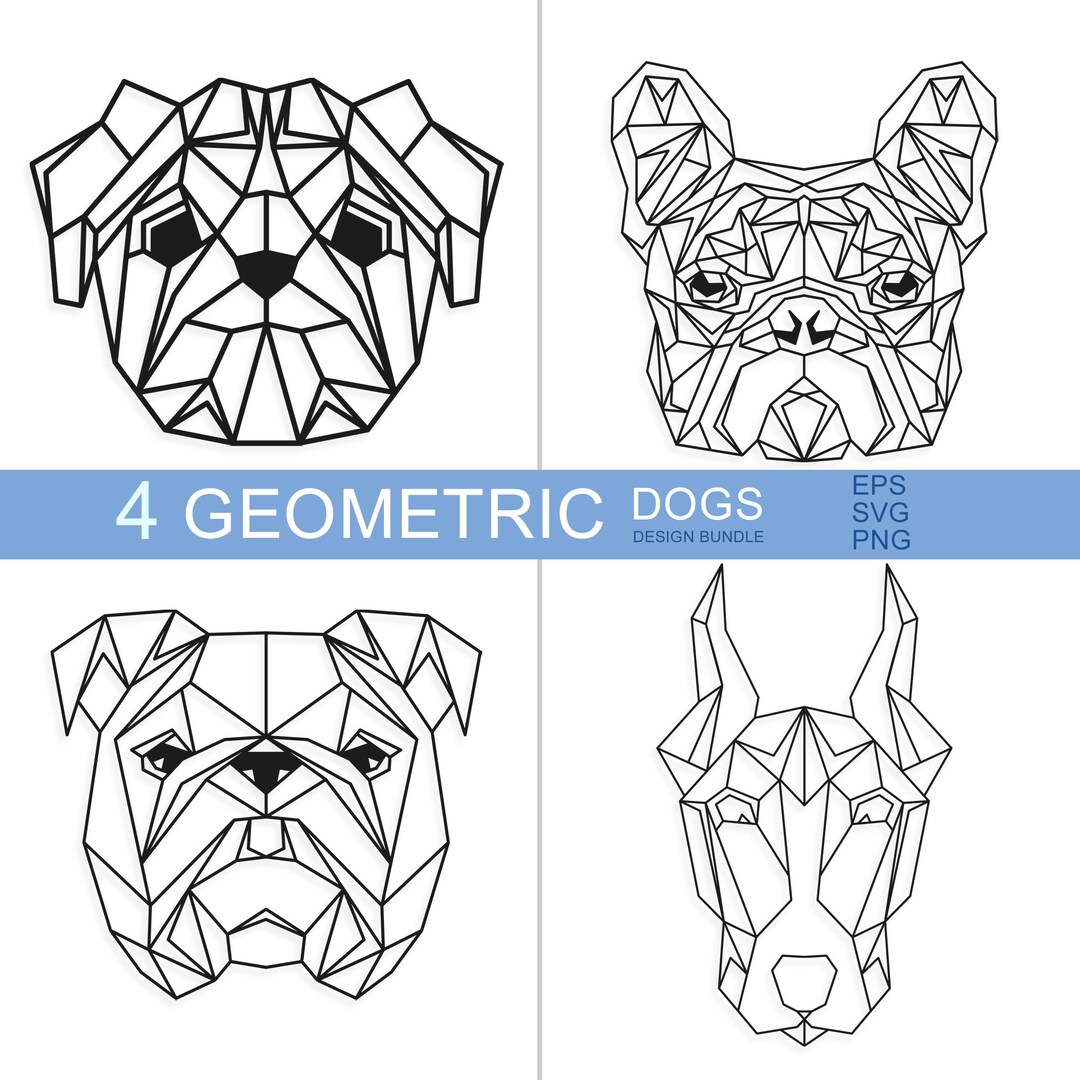 Dogs Clipart, Dogs SVG/PNG/EPS Designs, 4 Dogs Bundle, Polygonal Dog ...