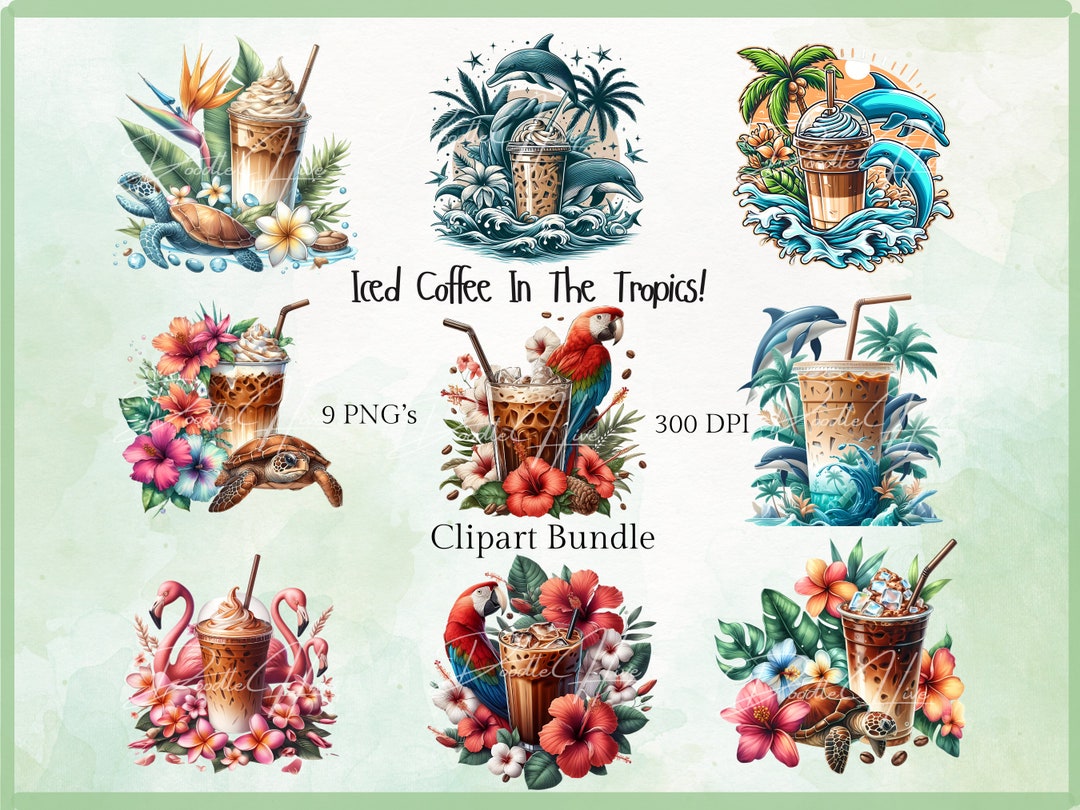 Summer Beach Clipart Bundle: Tropical Vibes & Iced Coffee, 9 Unique ...
