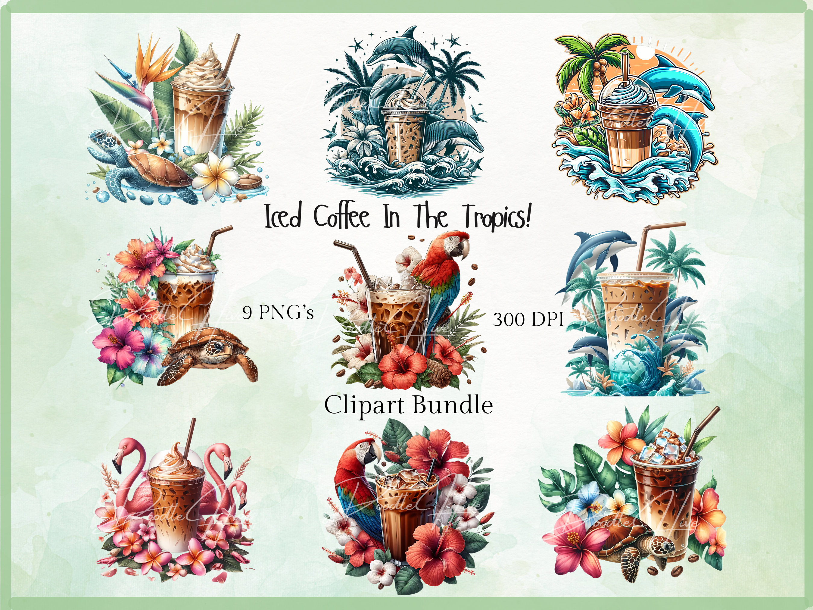 Summer Beach Clipart Bundle: Tropical Vibes & Iced Coffee, 9 Unique ...