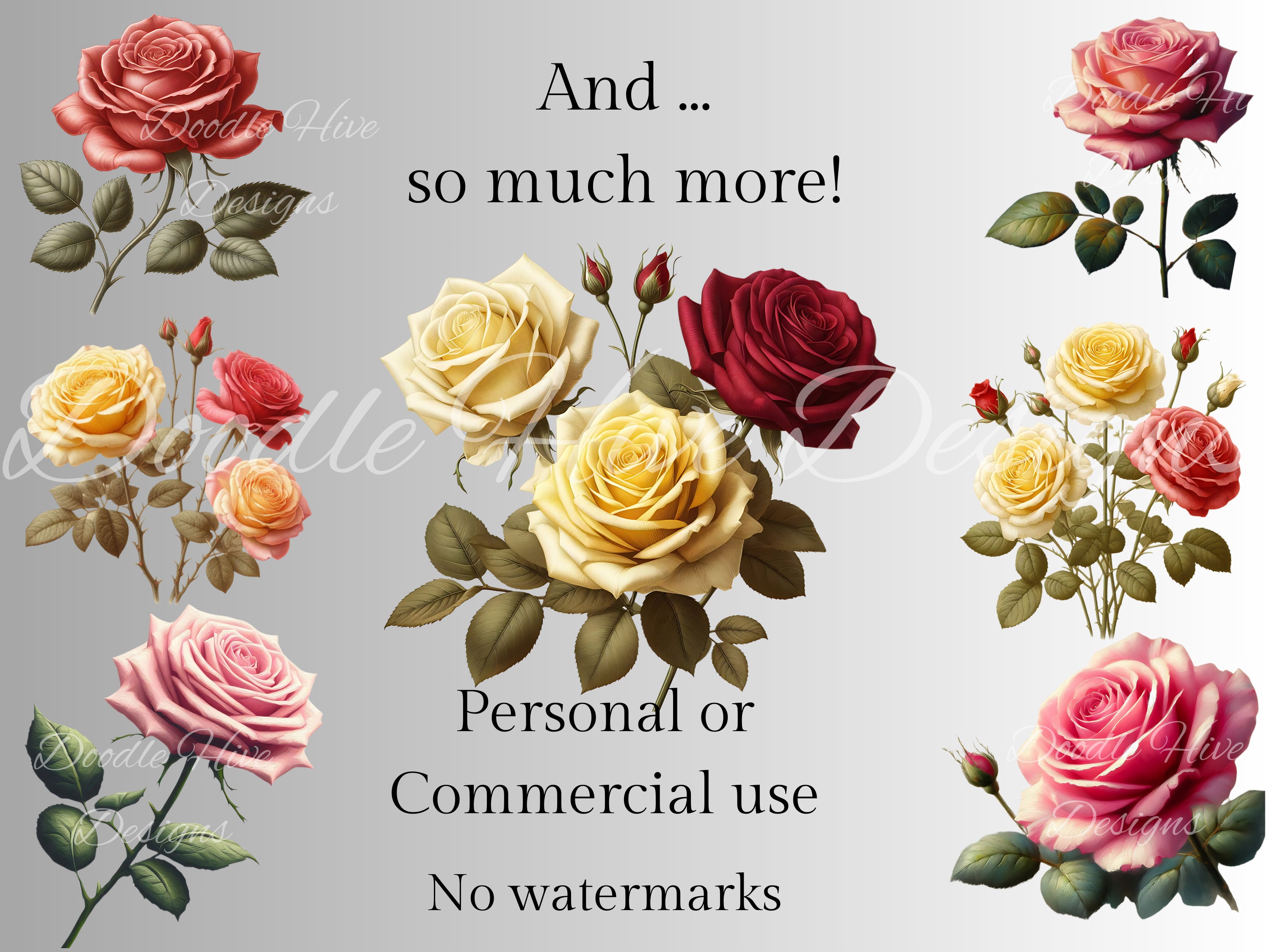 High-resolution Rose Clipart Bundle 40 Pngs Sublimation Craft Designs ...