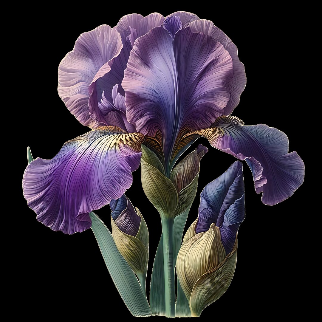 Iris Flower Clipart Bundle: 40 Vintage Botanical PNG Graphics (digital ...