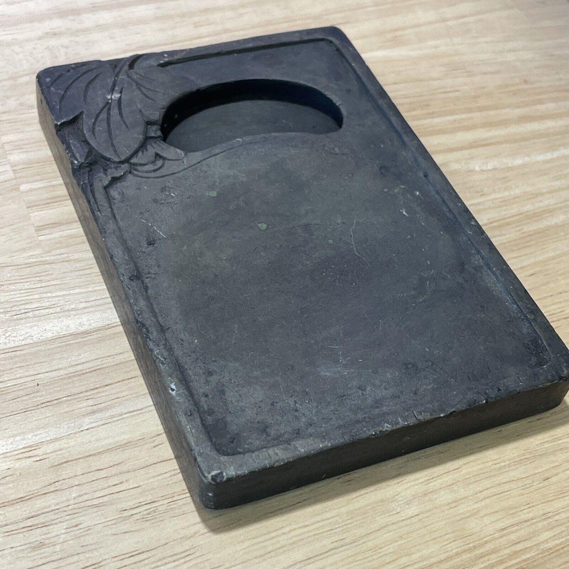 Vintage Antique Chinese Inkstone 4.85 X 3.3 Rectangle With Floral ...