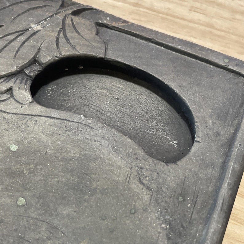 Vintage Antique Chinese Inkstone 4.85 X 3.3 Rectangle With Floral ...
