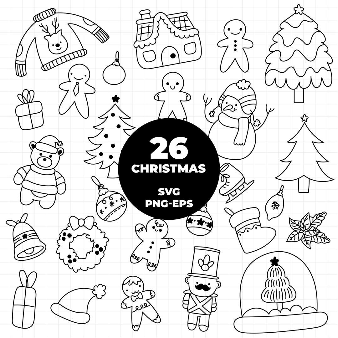 1477 - Christmas Doodle Clipart SVG, EPS, PNG - Christmas Doodle ...