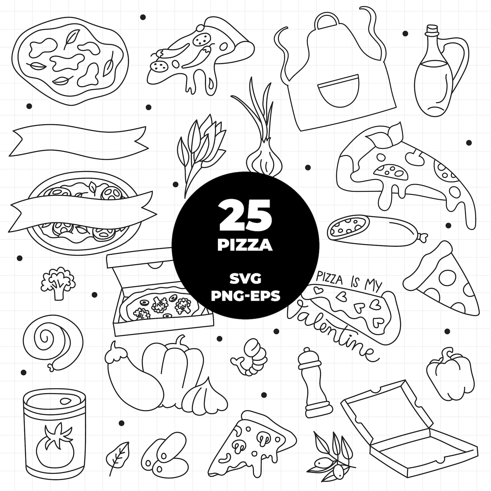 1479 - Pizza Doodle Vector SVG, EPS, PNG - Ristorante Pizzeria Clipart ...