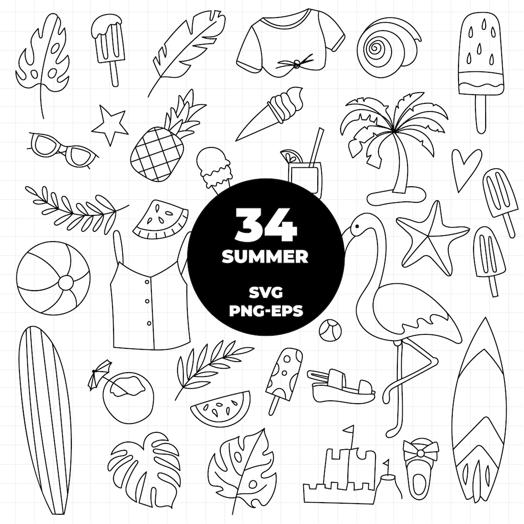 1475 - Summer Doodle Clipart SVG, EPS, PNG - Summer Ideas Doodle ...