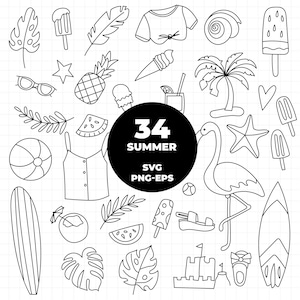 1475 - Summer Doodle Clipart SVG, EPS, PNG - Summer Ideas Doodle ...
