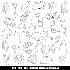 1475 - Summer Doodle Clipart SVG, EPS, PNG - Summer Ideas Doodle ...