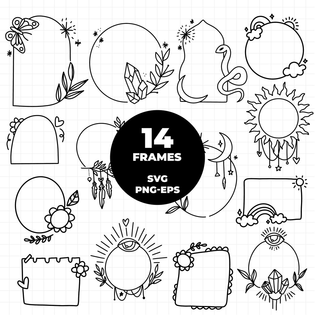 1377 - Doodle Clipart, Frames Clipart, Aesthetic Frames Clipart, Frames ...