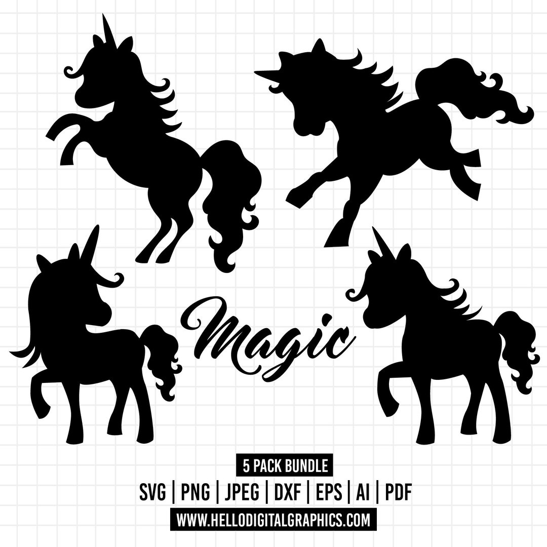 806 - Unicorns Silhouette Pack Bundle SVG,EPS,PNG- Baby Unicorn Clipart ...
