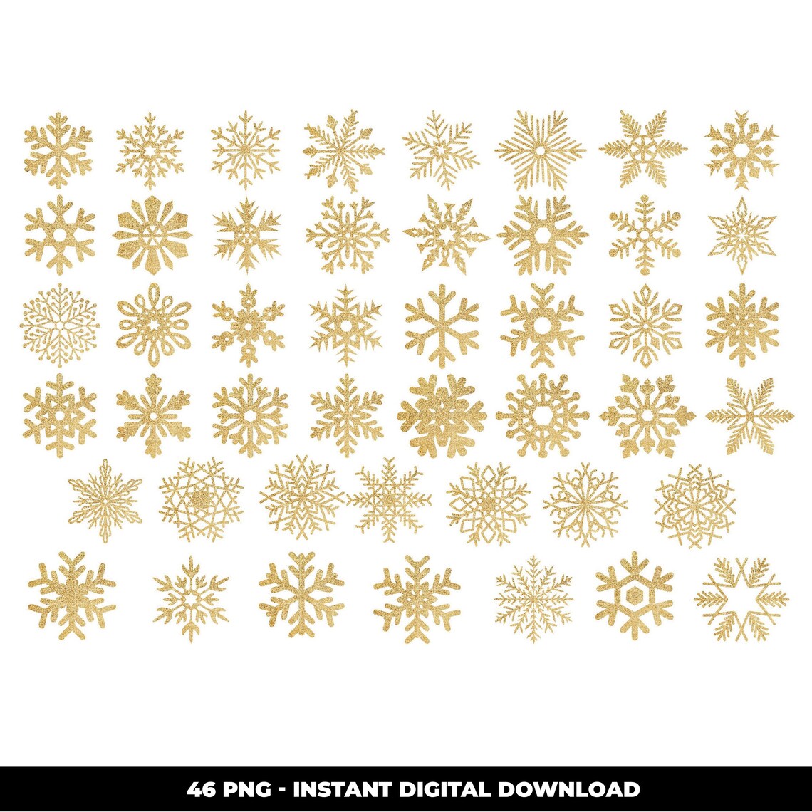 851 - Gold Snowflake Mega Pack Bundle Clipart (PNG Format). Gold ...
