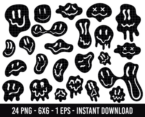 Cod250-melted Face Cliparts /melt Smiley Face/ Happy Face Drip - Etsy