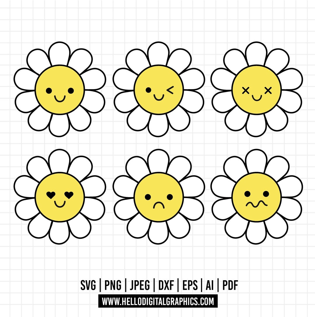 942 - Daisies Pack Bundle SVG, EPS, PNG - Retro Flower Shapes Clipart ...