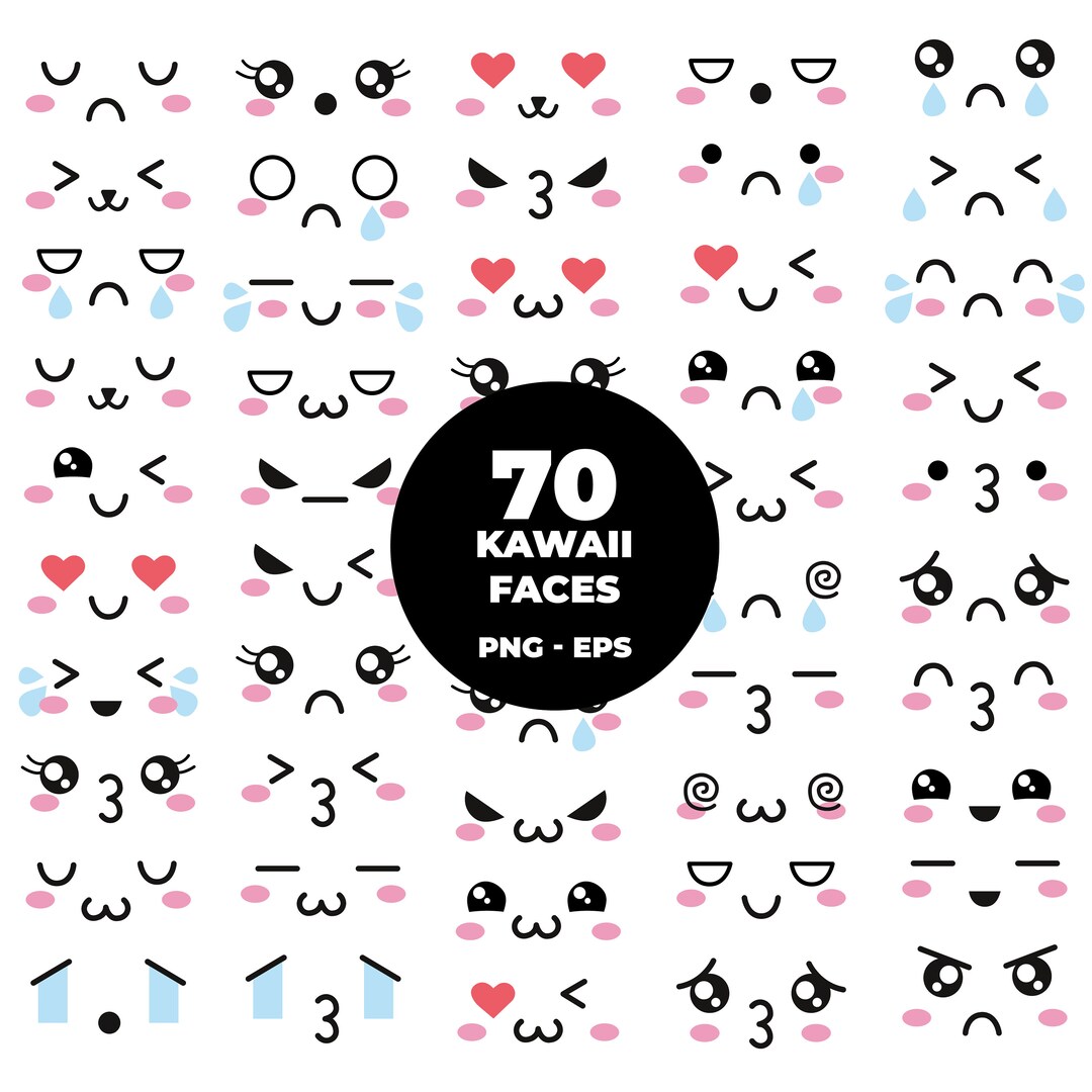 803 - Kawaii Faces Clipart Pack Bundle EPS and PNG Format. Kawaii Faces ...