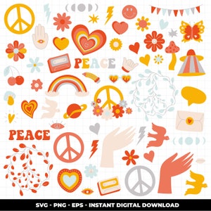 1434 - Retro Clipart/boho Hippie Clipart Clipart/groovy Cliparts ...