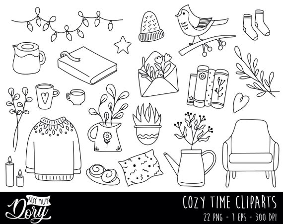 Cod0138-cozy Doodle Clipart /cozy Time Clipart/leaves | Etsy