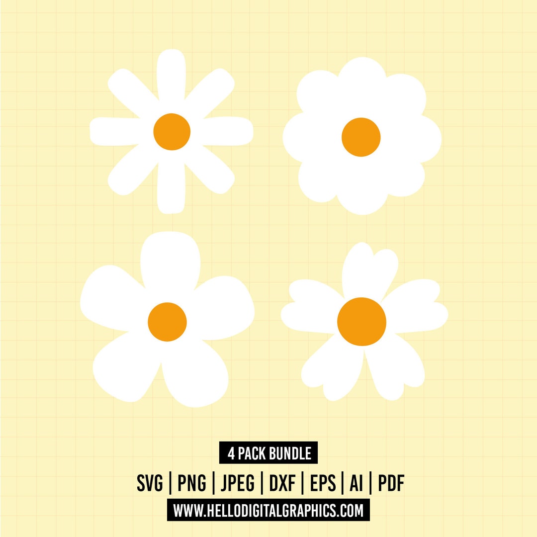 975 - Daisies Pack Bundle SVG, EPS, PNG - Retro Flower Shapes Clipart ...