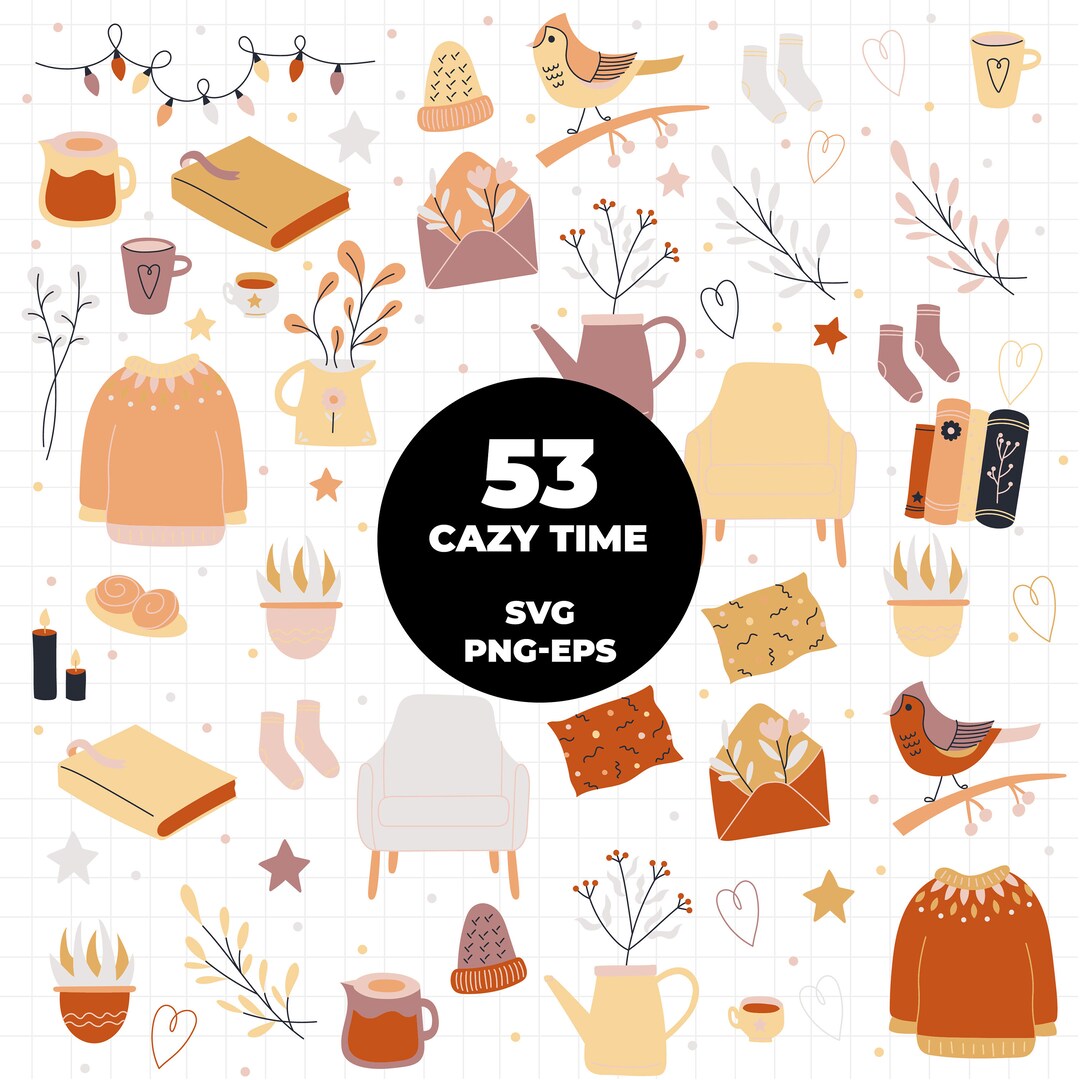 1420 -cozy Doodle Clipart /cozy Time Clipart/leaves Clipart/autumn ...