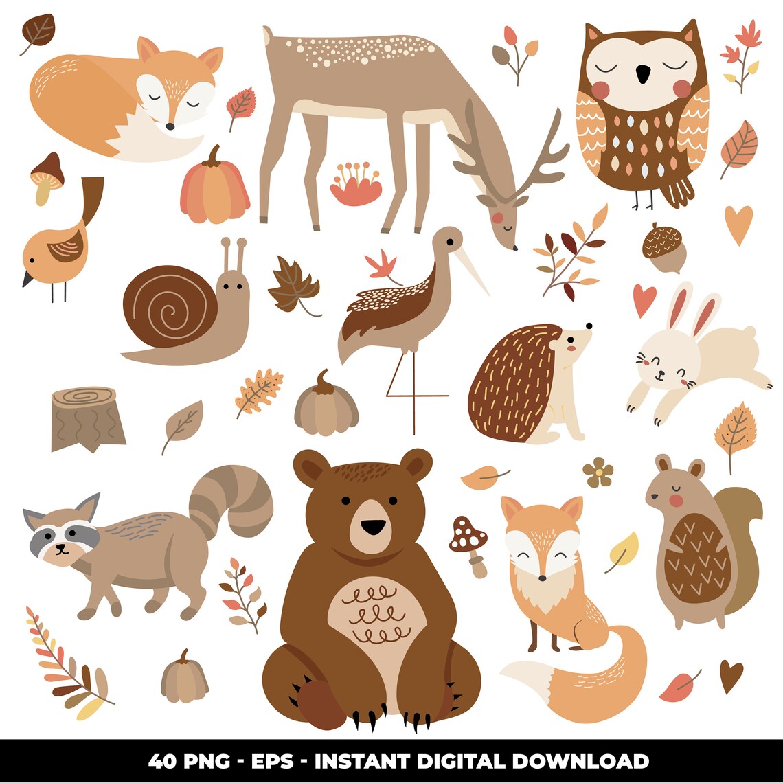 848 - Autumn Animals Pack Bundle Clipart (EPS and PNG Format). Autumn ...