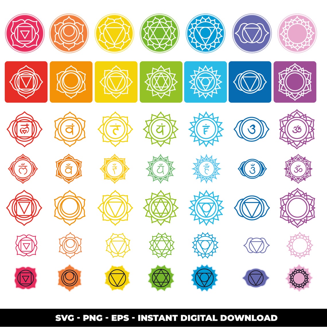 858 - 7 Chakras SVG, EPS, PNG - 7 Chakras Icons Clipart Vector. Yoga ...
