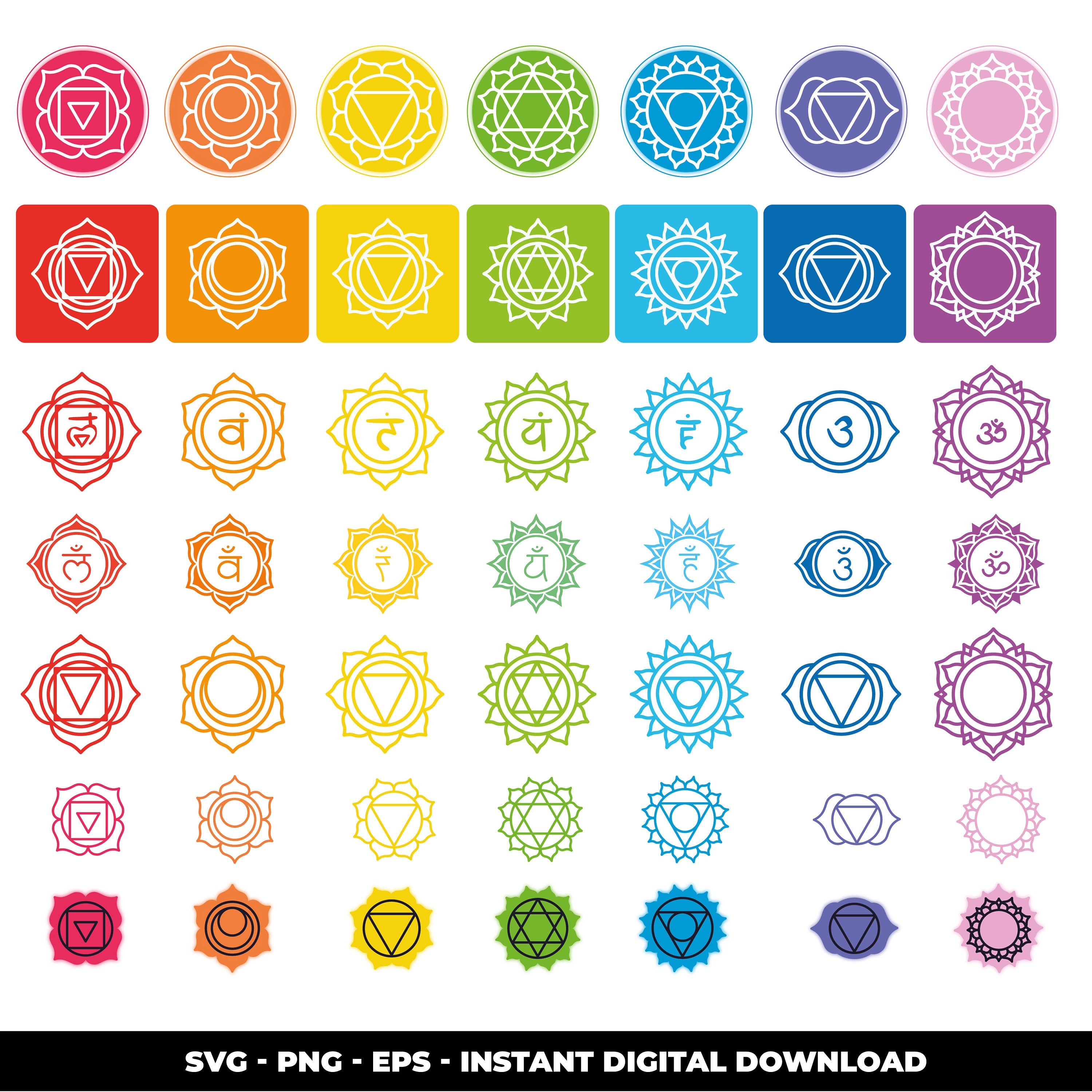 858 - 7 Chakras SVG, EPS, PNG - 7 Chakras Icons Clipart Vector. Yoga ...