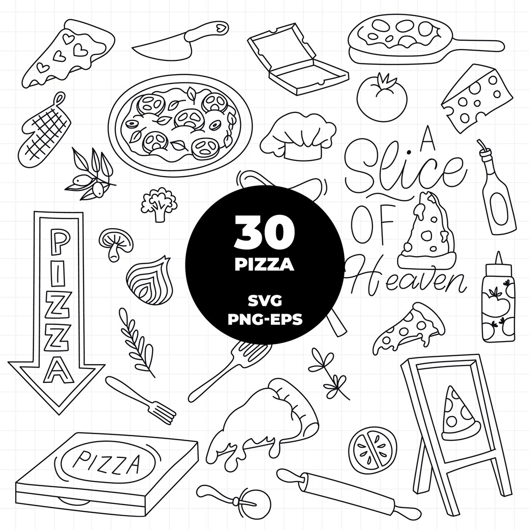 1480 - Pizza Doodle Vector SVG, EPS, PNG - Ristorante Pizzeria Clipart ...