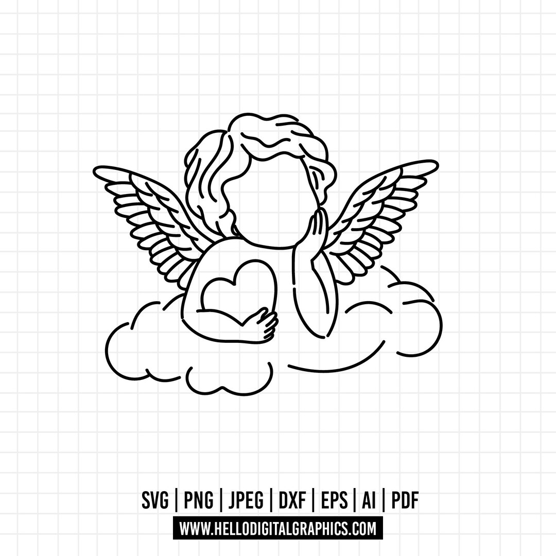 981 - Little Angel Outline SVG, PNG, Eps - Little Angel Line Art ...