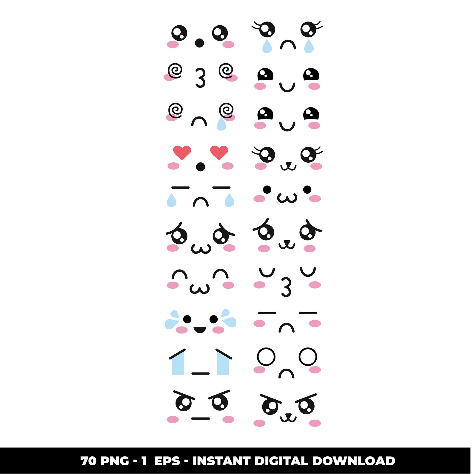 803 - Kawaii Faces Clipart Pack Bundle EPS and PNG Format. Kawaii Faces ...