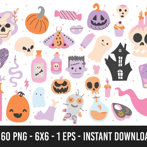 Cod208-halloween Doodles Clipart/pumpkin Clipart /halloween - Etsy