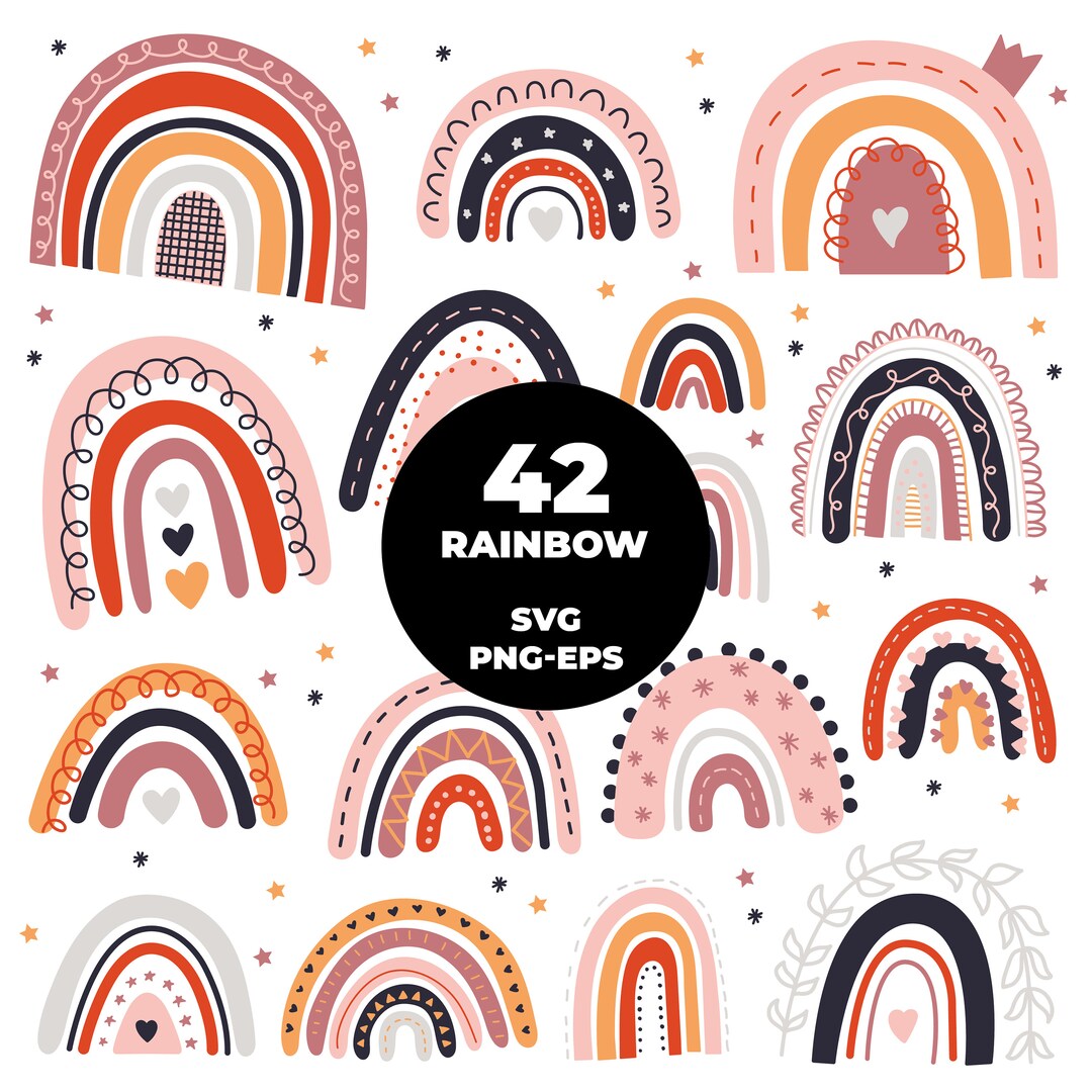 869 - Rainbows Pack Bundle SVG, EPS, PNG - Rainbows in Colors Clipart ...
