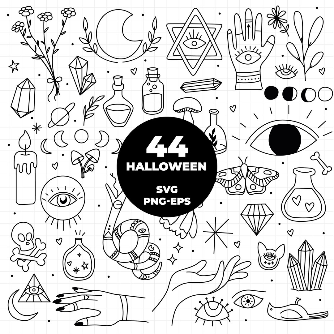 1446 - Halloween Doodles Clipart SVG, EPS, PNG - Pumpkin Clipart Vector ...