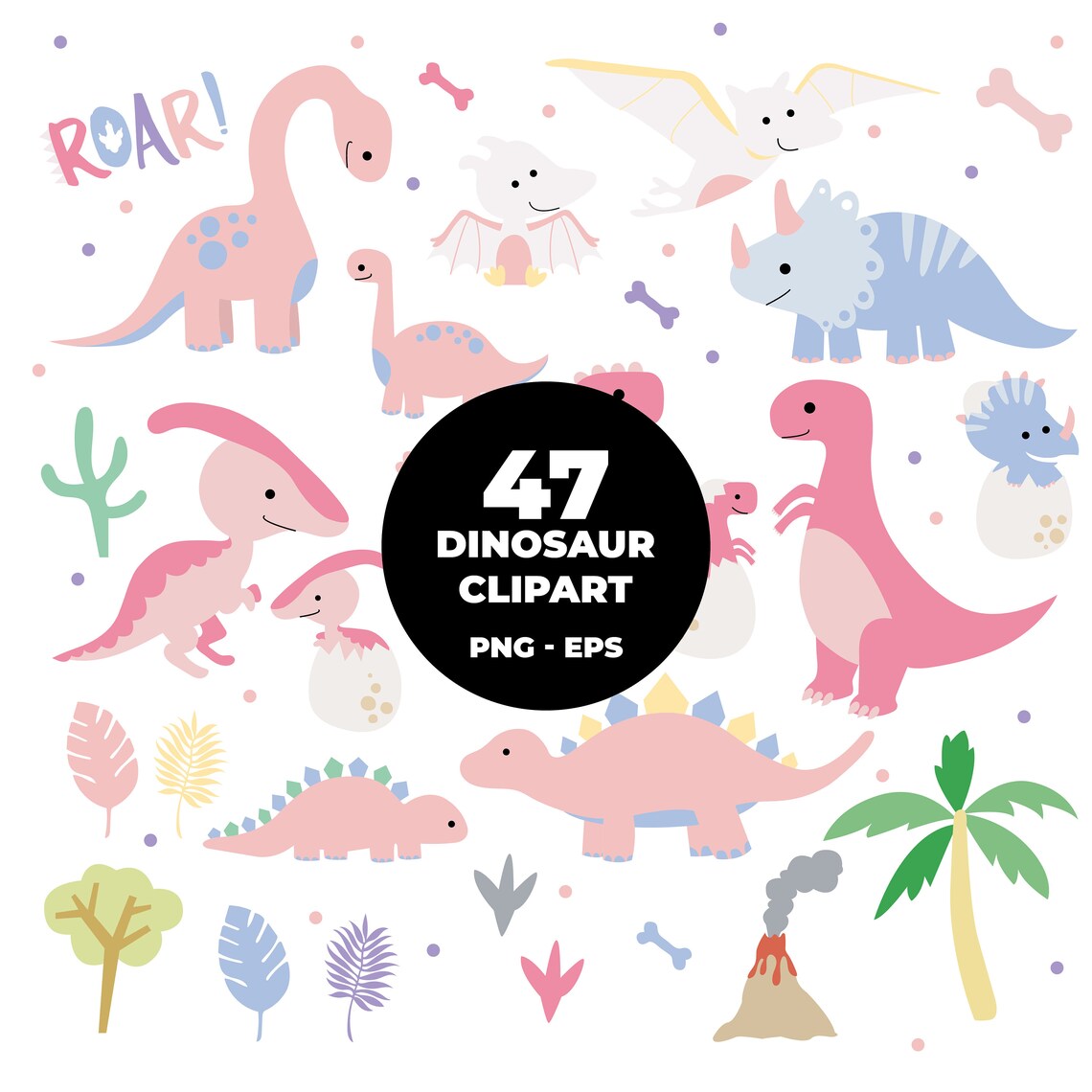 797 - Dinosaur Clipart Mega Pack Bundle (EPS and PNG Format). Baby ...