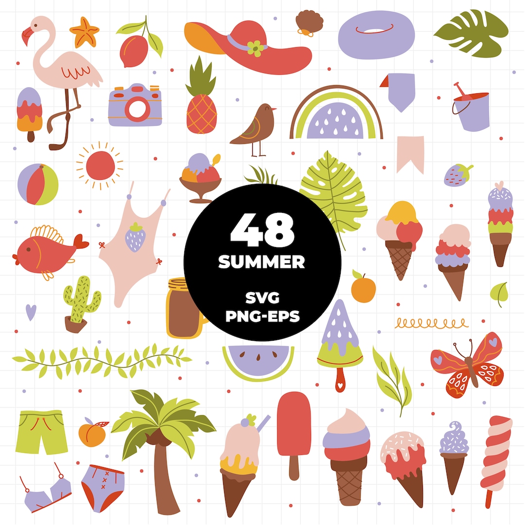 1045 - Summer Icons Pack Bundle SVG, PNG, EPS - Summer Clipart Vector ...
